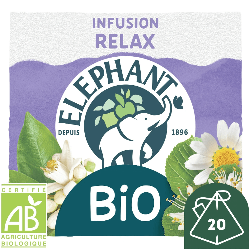 Infusion relax camomille tilleul Bio 20 sachets - Elephant - 30g anti-gaspi à petit prix | Beans