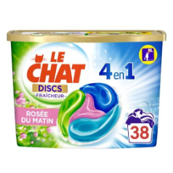 Lessive capsules fraîcheur rosée du matin Le Chat Discs - 38 lavages ...